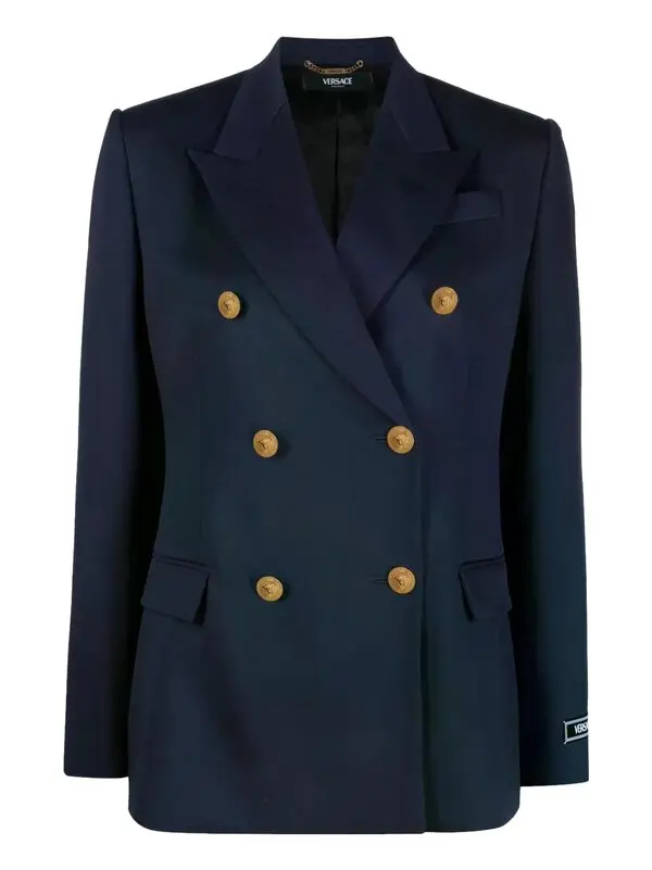Versace Medusa Head-button Stretch-wool Blazer - Blue