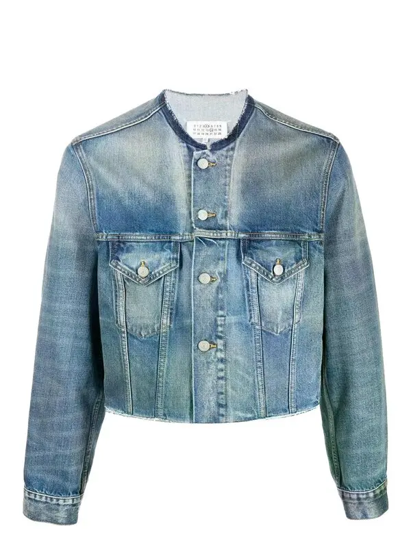 MAISON MARGIELA Collarless Cropped Denim Jacket - Blue