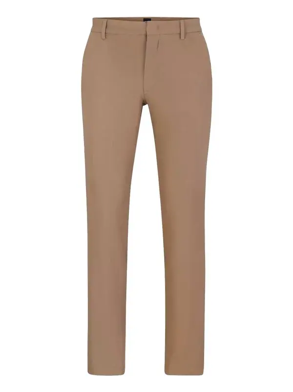 BOSS Logo-embroidered Cotton-blend Tapered Trousers - Neutrals