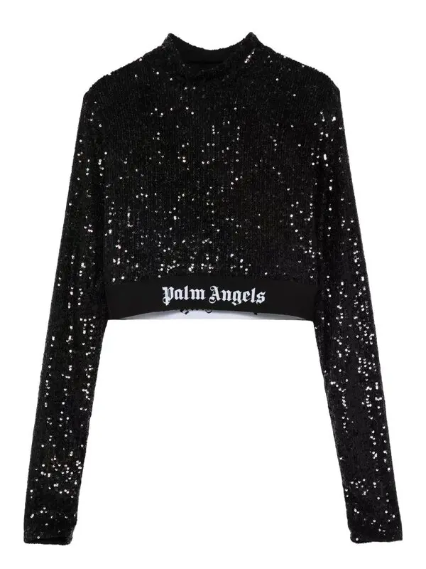 Palm Angels Logo-waistband Sequined Top - Black