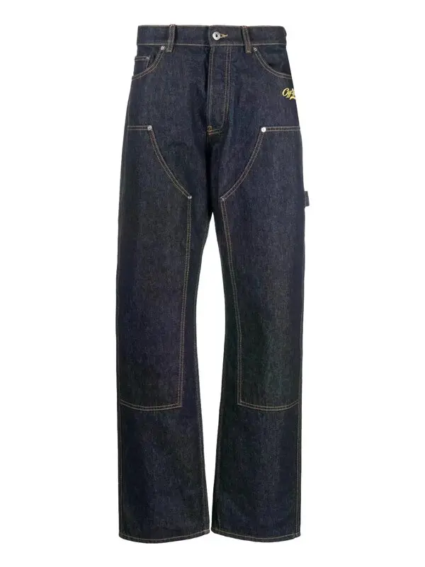 Off-White Contrast-stitching Straight Jeans - Blue