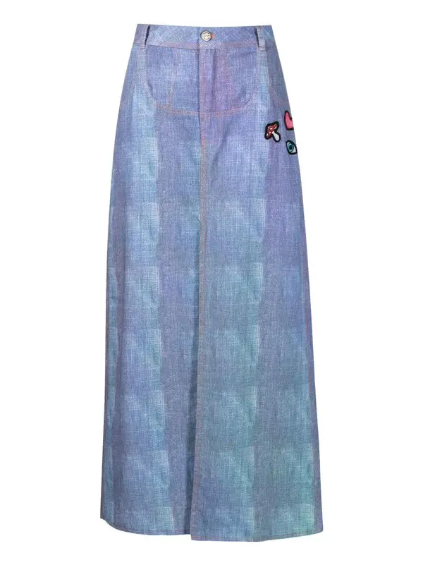 AMIR SLAMA Patch-detail Denim Midi Skirt - Blue