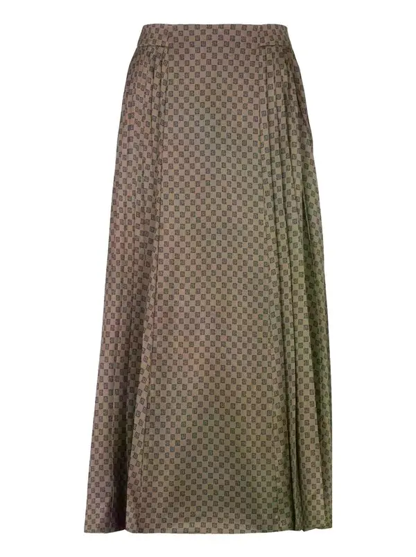Balmain Monogram-print Pleated Midi Skirt - Brown