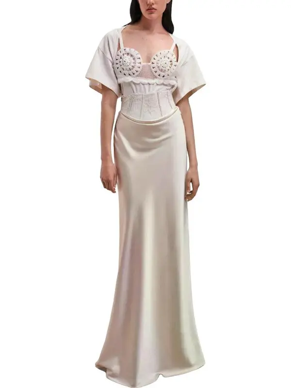 SEEN USERS Maxi Skirt With Floral Lace Appliqu - Neutrals