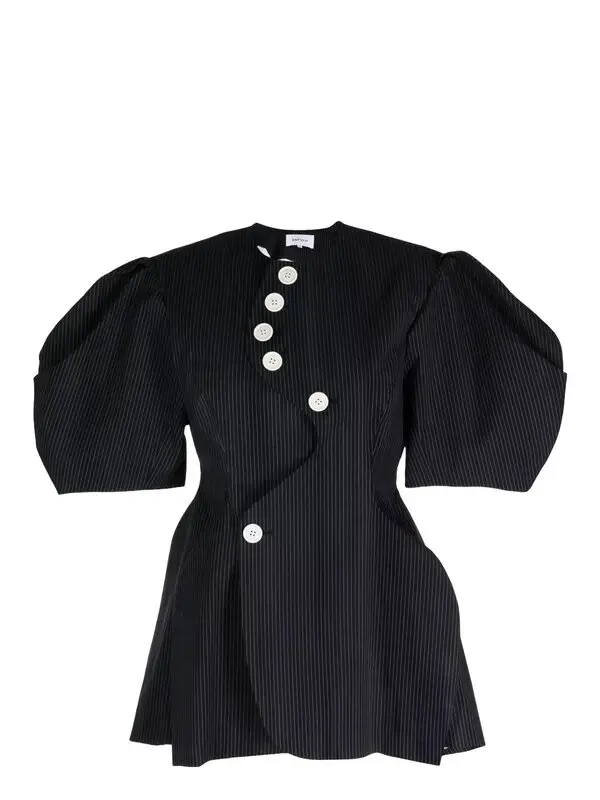 ENFOLD Pinstripe Short-sleeve Blouse - Blue