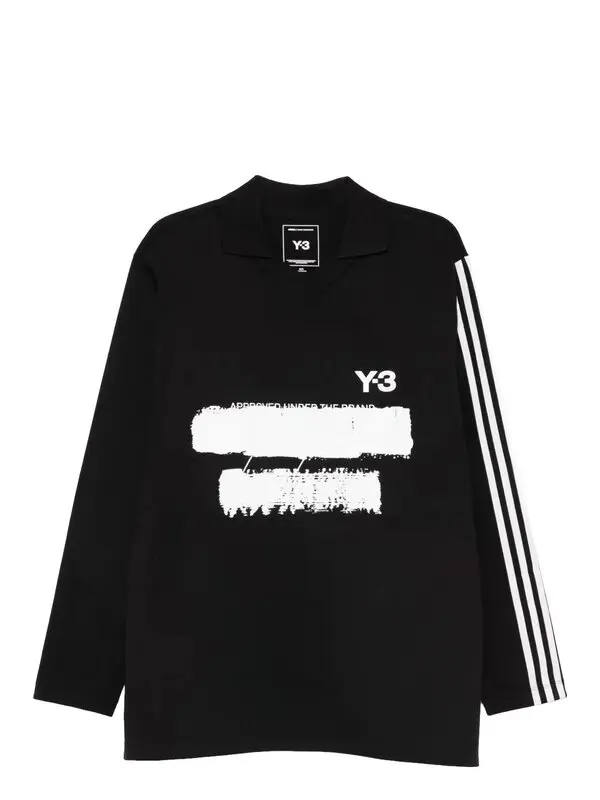 Y3 Graphic-logo Long-sleeves Polo Shirt - Black