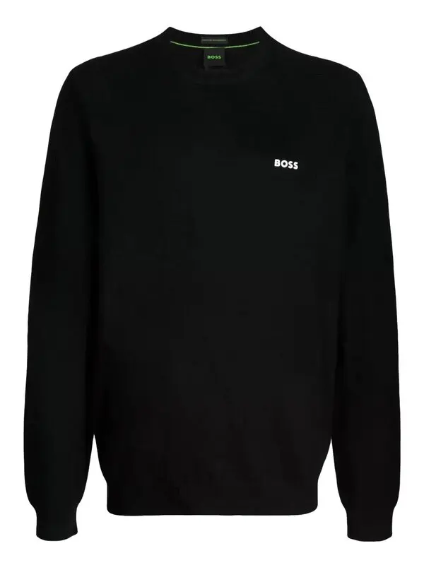 BOSS Logo-print Ribbed Jumper - Black