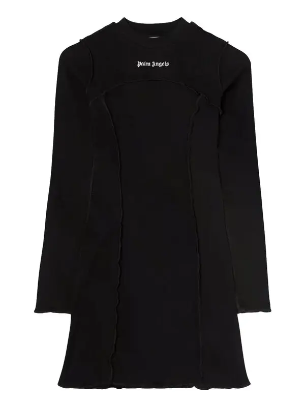 Palm Angels Logo-embroidered Ribbed Minidress - Black