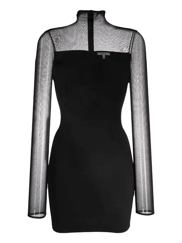 NENSI DOJAKA Roll-neck Semi-sheer Panelled Minidress - Black