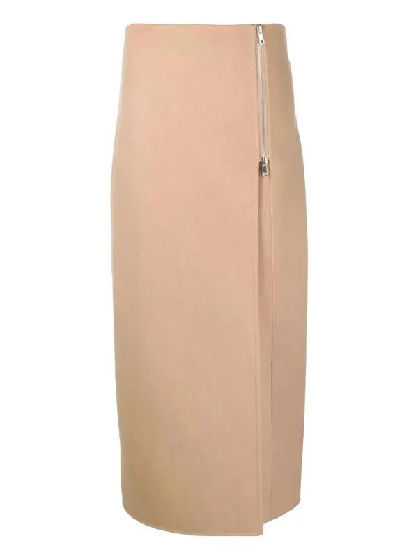 P.a.r.o.s.h Zip-up Straight Wool Skirt - Neutrals