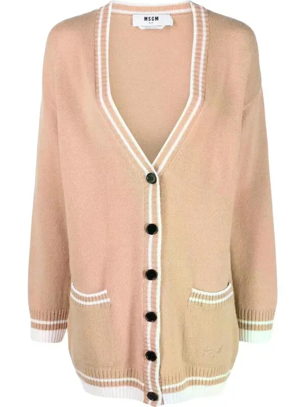 MSGM Contrasting-trim Knit Cardigan - Neutrals