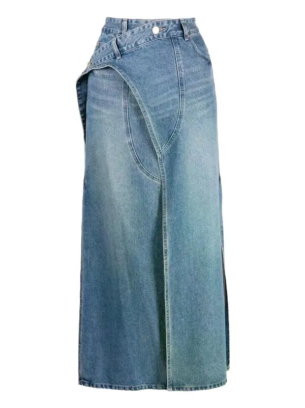 SYSTEM Logo-patch Cotton Denim Skirt - Blue