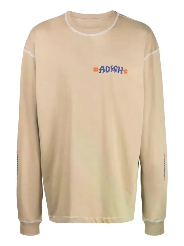 ADISH Tatreez Logo-embroidered Cotton T-shirt - Brown