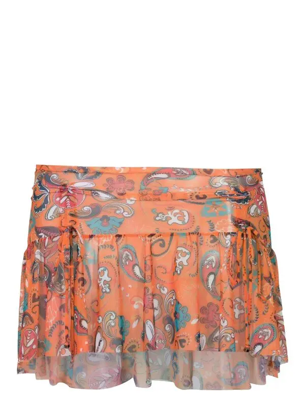 AMIR SLAMA Mesh Graphic-print Miniskirt - Orange
