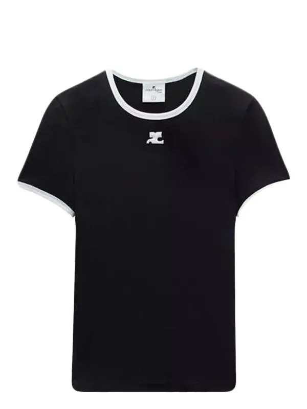 COURREGES Bumpy Contrast Cotton T-shirt - Black