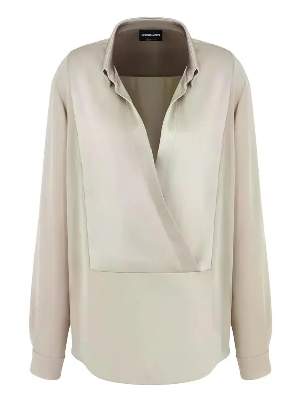 Giorgio Armani Draped Silk Long-sleeve Blouse - Neutrals