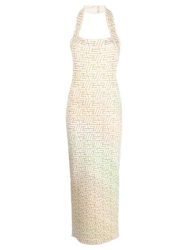 Balmain Logo-jacquard Halterneck Dress - Neutrals