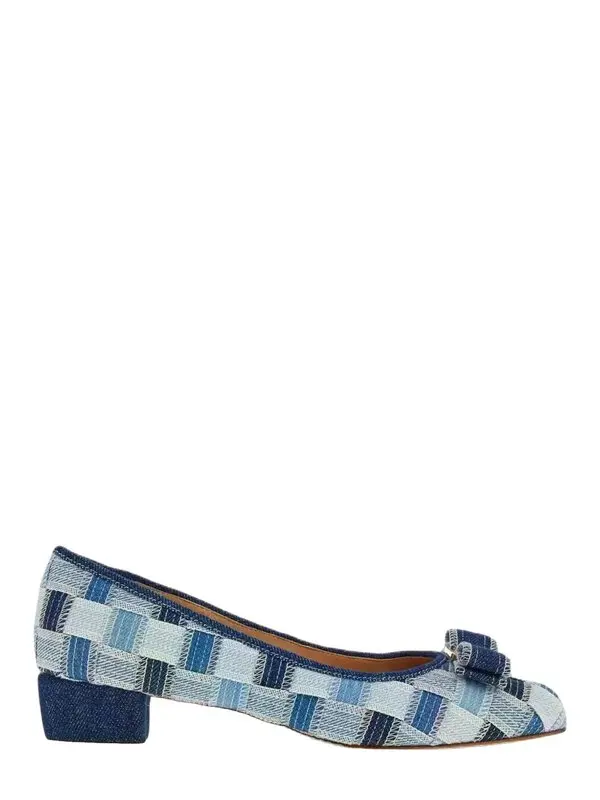 FERRAGAMO Varina Checked Block-heel Pumps - Blue