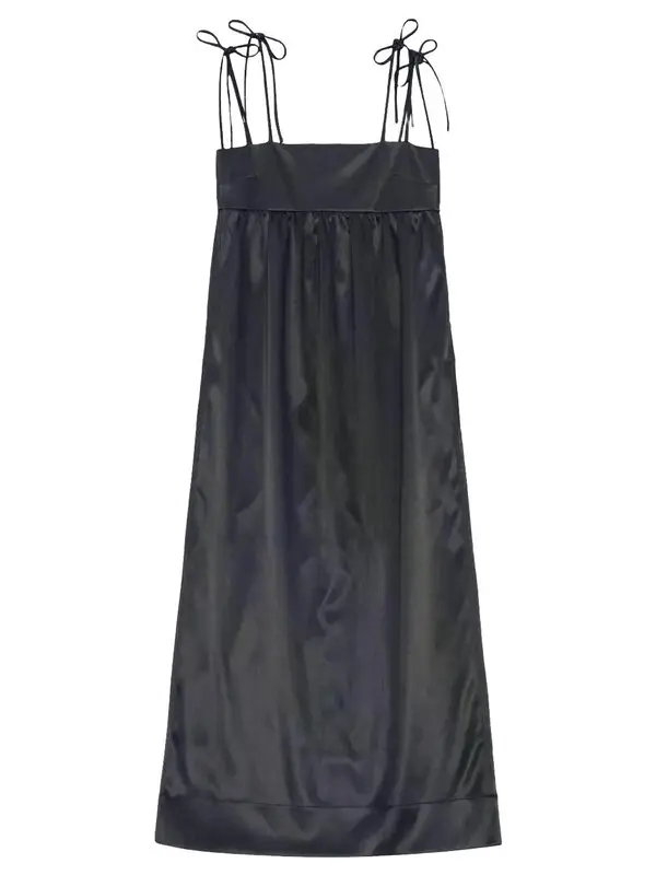 GANNI Sleeveless Satin Maxi Dress - Black
