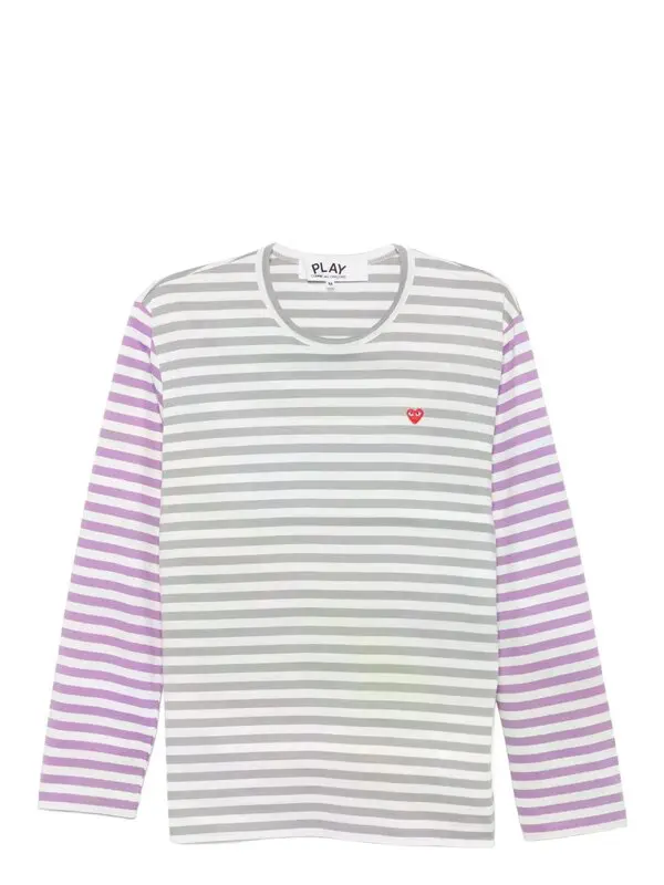 Play Comme Des Garcon Striped T-shirt With Heart Patch - Grey