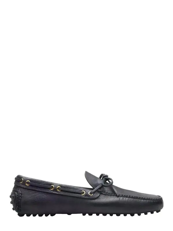 Car Shoe Lace-up Leather Boat Shoes - Blue