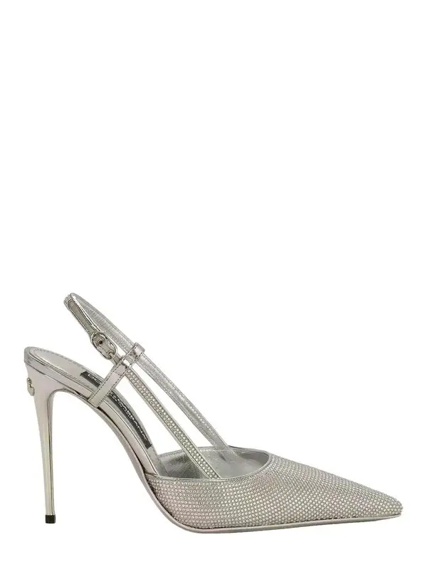 Dolce & Gabbana Embellished Satin Slingback Pumps - Silver