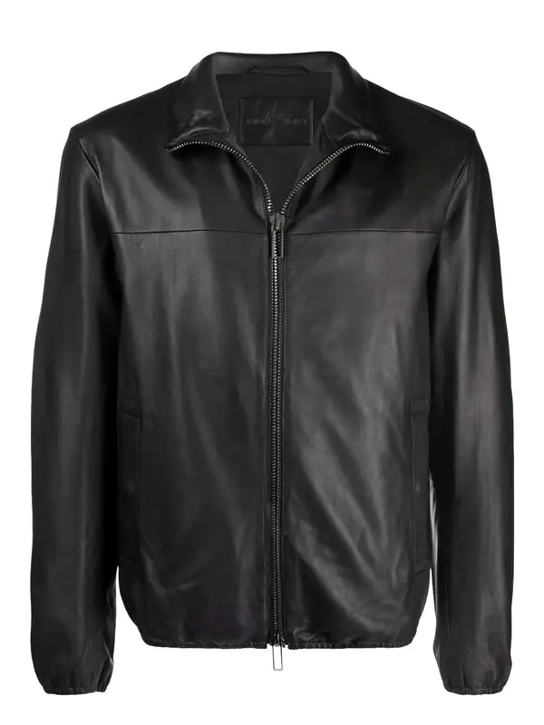 Emporio Armani Zipped Leather Jacket - Black