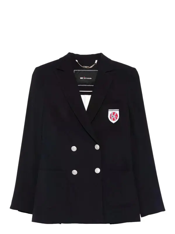 Kiton Logo-patch Double-breasted Blazer - Blue