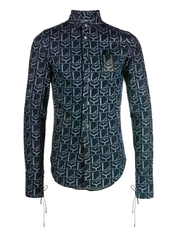 LUDOVIC DE SAINT SERNIN Monogram-print Logo-patch Shirt - Blue