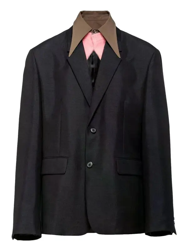 Prada Detachable-collar Wool Blazer - Blue