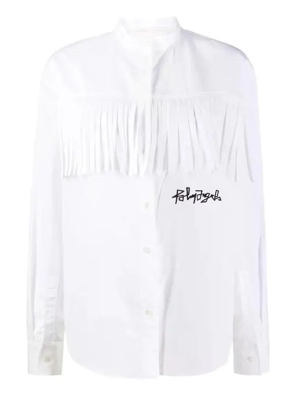 Palm Angels Logo Embroidered Fringed Shirt - White