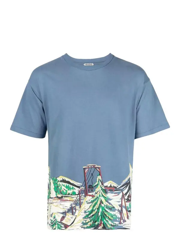 BODE Ski Lift Cotton T-shirt - Blue