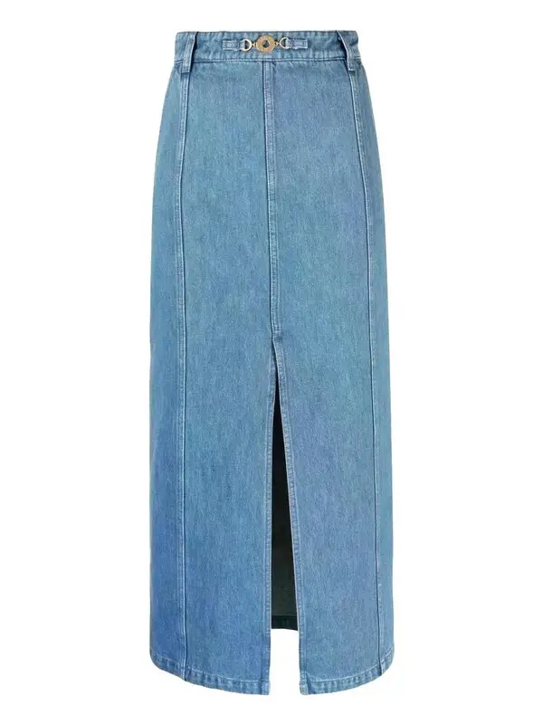 PATOU Slit-detail Organic-denim Midi Skirt - Blue