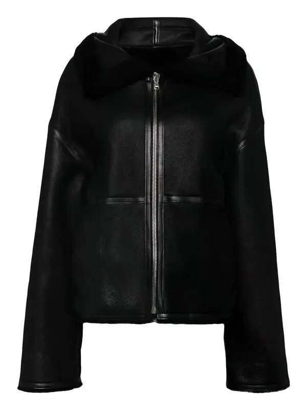 Goen.j Shearling-lined Aviator Leather Jacket - Black