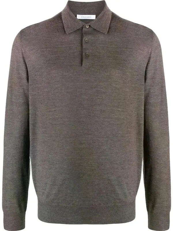 CRUCIANI Fine-knit Long-sleeved Polo Shirt - Brown