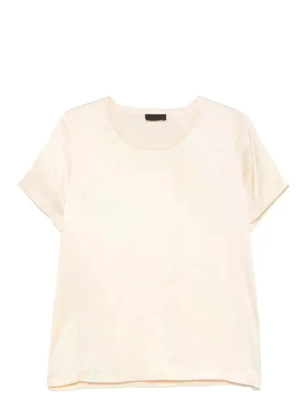 Liu Jo Satin T-shirt With Logo Charm - Neutrals