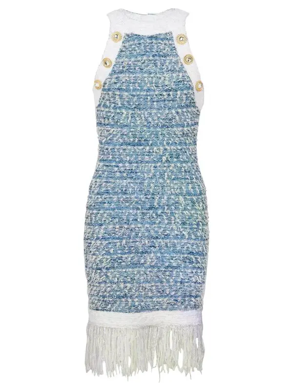 Balmain Fringed Tweed Minidress - Blue