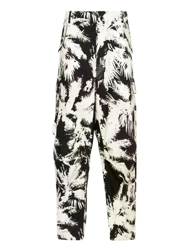 LANEUS Printed Multi-pocket Cotton Trousers - Neutrals