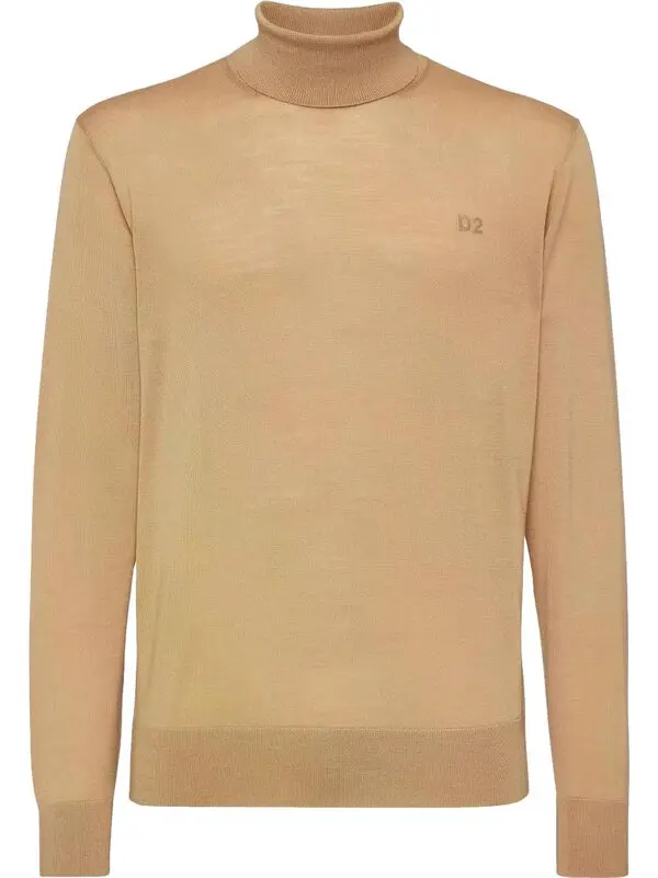 Dsquared2 Embroidered-logo Ribbed Virgin Wool Jumper - Neutrals