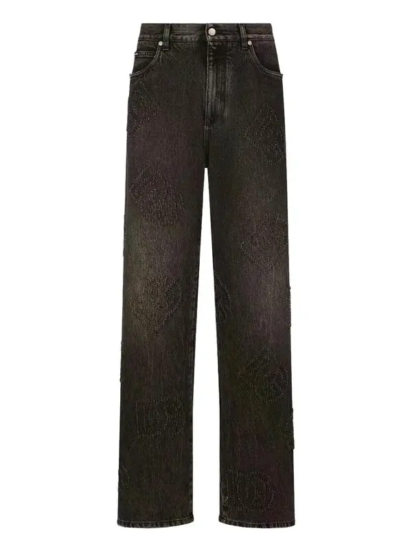 Dolce & Gabbana Logo-embroidered Straight-leg Jeans - Grey