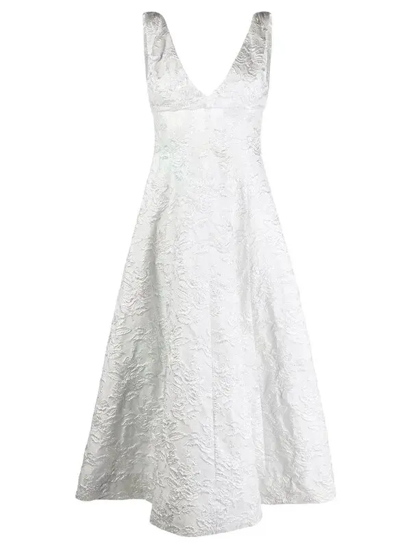 Philosophy Di Lorenzo Serafini Floral-embroidered V-neck Dress - Silver