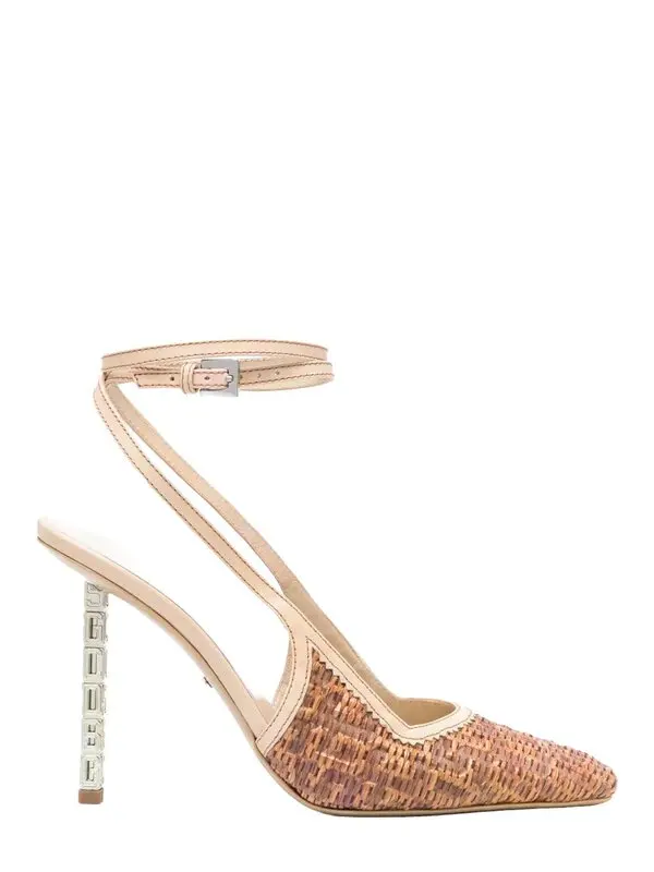 Gcds 100mm Cube Monogram Raffia Pumps - Brown