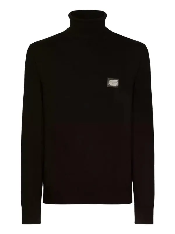 Dolce & Gabbana Logo-tag Roll-neck Wool Jumper - Black