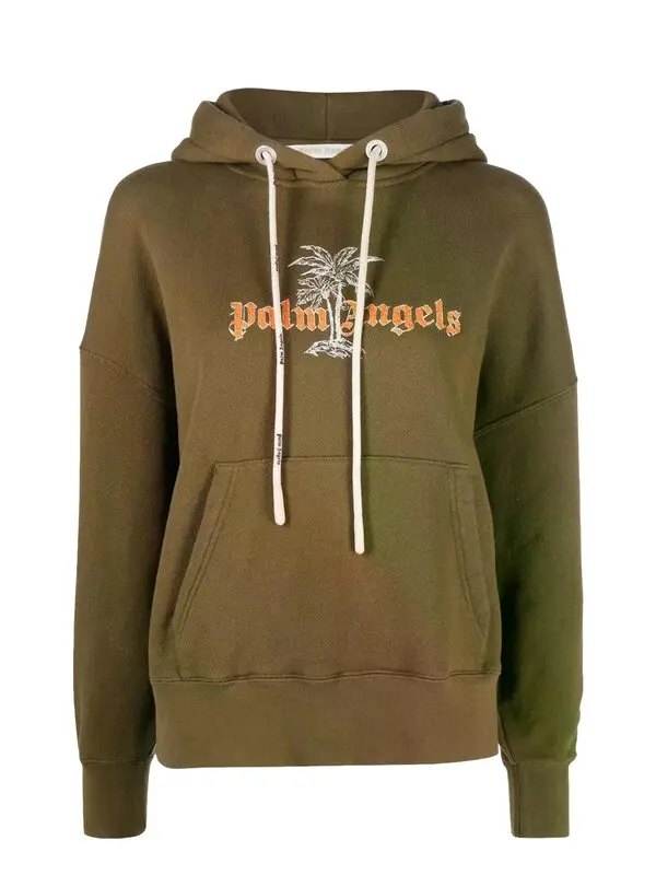 Palm Angels Logo-print Hoodie - Green