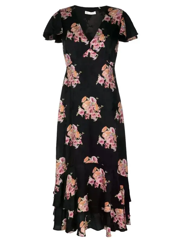 LoveShackFancy Elowen Floral-print Midi Dress - Black