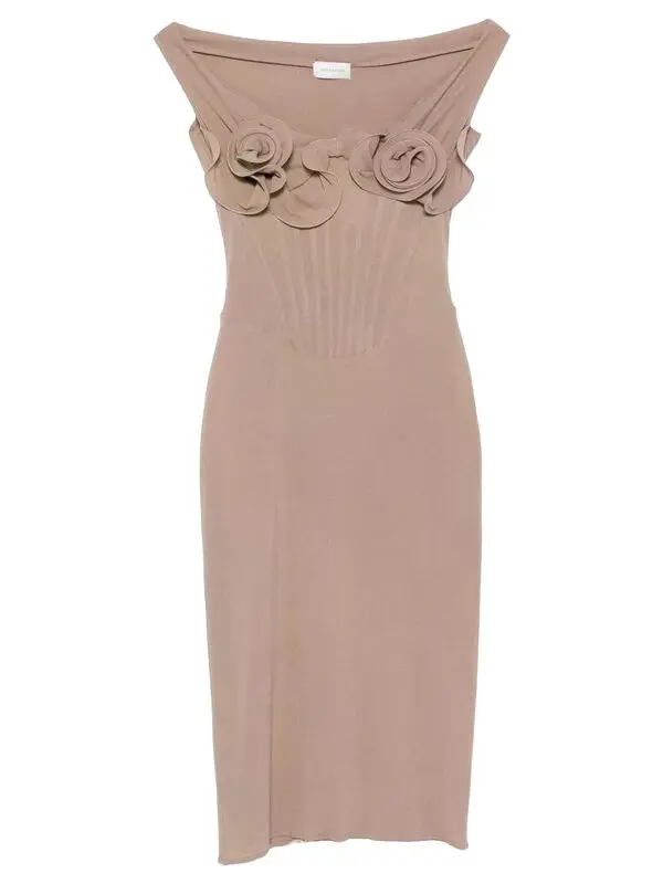 Magda Butrym Rose-appliqué Corset Midi Dress - Brown