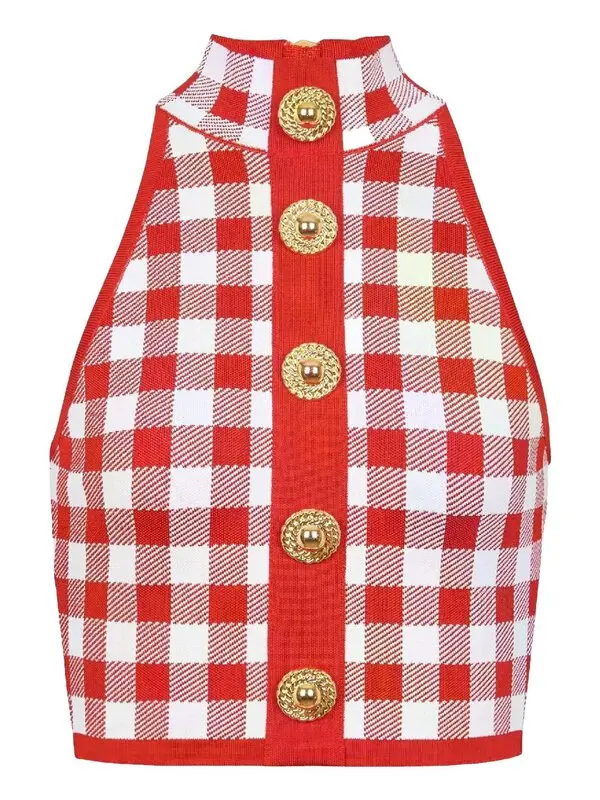 Balmain Check-pattern Crop Top - Red