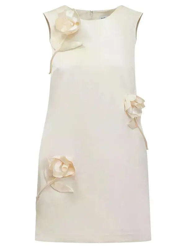 SELF-PORTRAIT Satin Mini Dress With Floral Appliqu - Neutrals