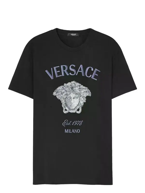 Versace Medusa Milano Crystal-embellished T-shirt - Black
