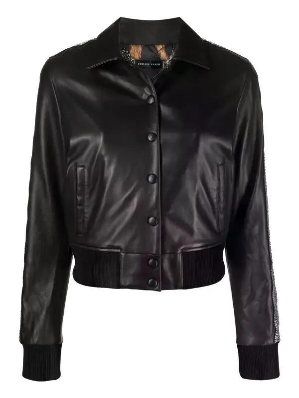 Philipp Plein Crystal-embellished Leather Jacket - Black